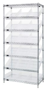 quantum storage systems wrs-7-110cl slanted chrome bins shelves, 7 shelves 18 bins 74" h x 36" w x 18" d