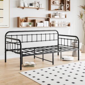 Crocofair Metal Daybed Frame Heavy Duty Slats Sofa Bed Platform Mattress Foundation Twin Daybed No Box Spring Needed(Black Twin)