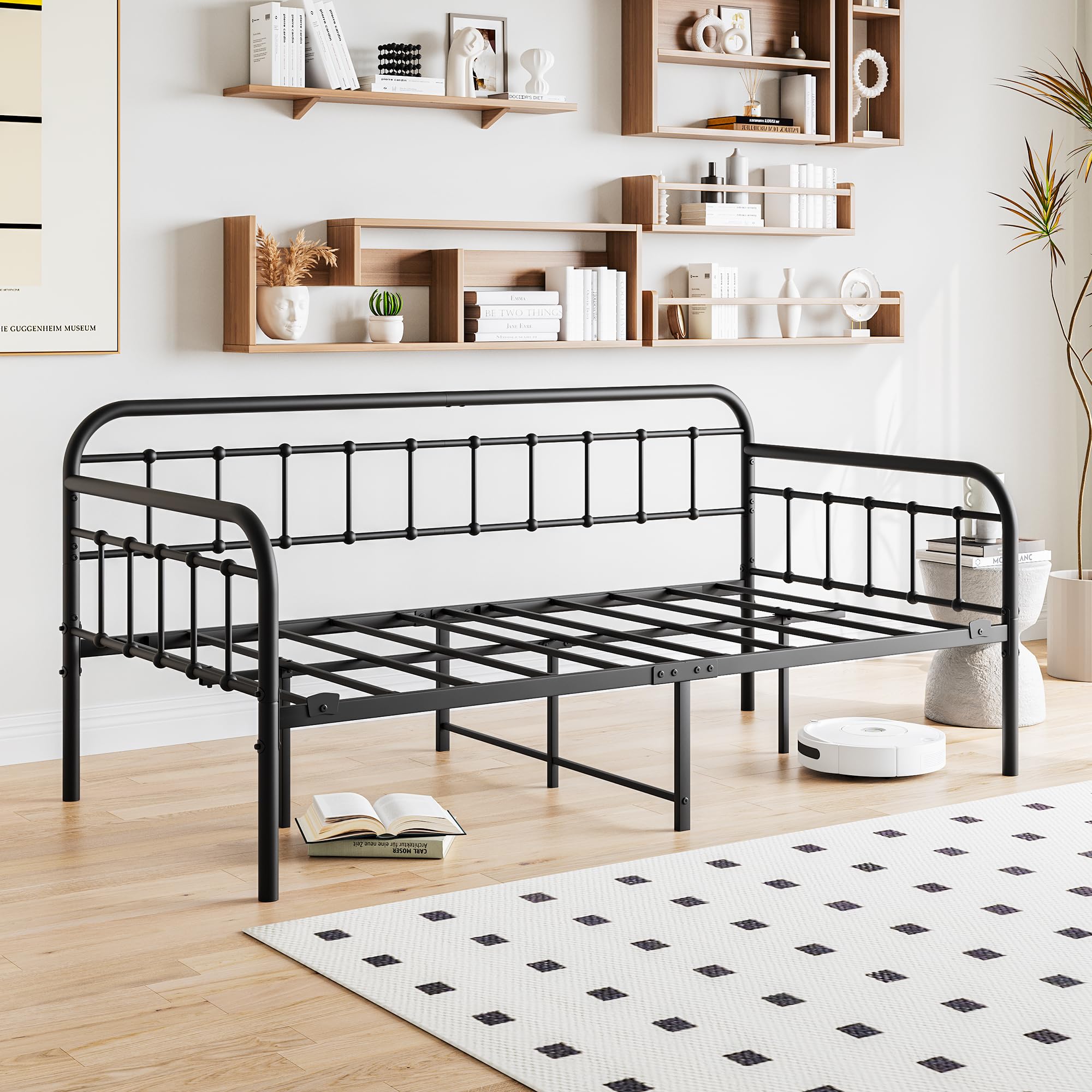 Crocofair Metal Daybed Frame Heavy Duty Slats Sofa Bed Platform Mattress Foundation Twin Daybed No Box Spring Needed(Black Twin)