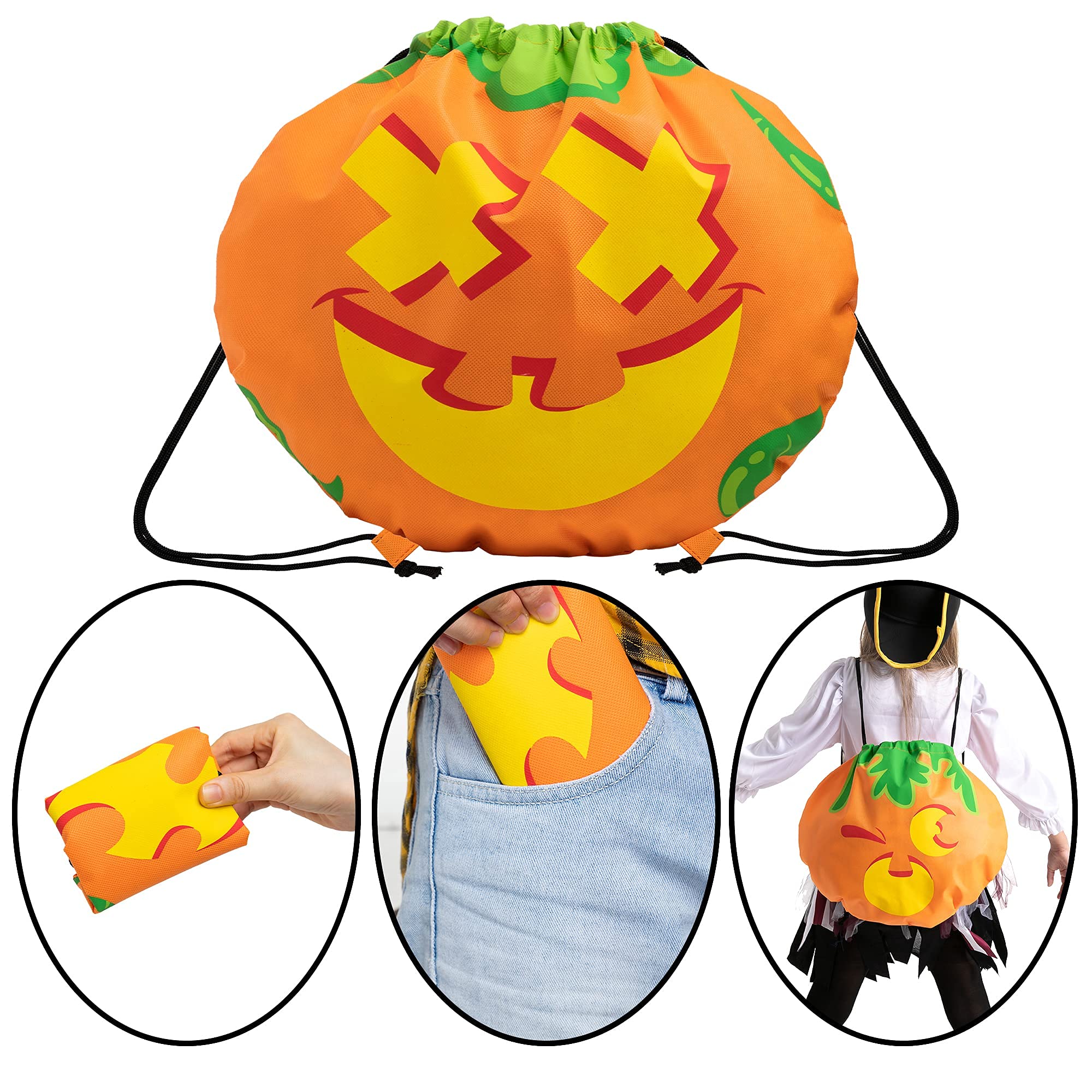 JOYIN 6 Pcs Halloween Drawstring Treat Bags, Large Halloween Pumpkin Face Backpacks for Kids, 17" Halloween Trick or Treat Candy Bags, Goodie Gift Bags for Halloween Party Favor Supplies