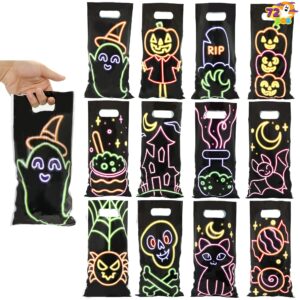 joyin 72 pcs halloween candy bag see through design with 12 different characters halloween treat bag for candy bags, small trick or treat bags, plastic goodie bags halloween party favors