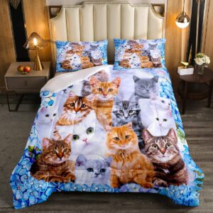 feelyou kawaii animals cute comforter twin bedding sets for girls, cartoon cat toddler bedding set boys soft warm comforter set cat lovers animal decor bedroom 1 comforter + 1 pillowcase,all seasons