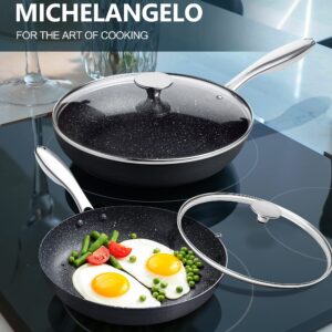 MICHELANGELO Hard Anodized Frying Pans Nonstick with Lid, 9.5" & 11" Nonstick Frying Pan Set with Lids, Frying Pans for Cooking, Nonstick Skillet Sets with Granite-derived Interior, 2 Pan Set