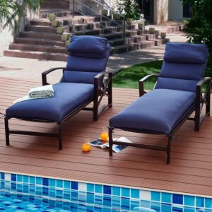 PatioFestival Patio Chaise Lounge Set of 4 Outdoor Adjustable Back Cushioned Chairs All Weather Steel Frame Lounger with Blue Pillow