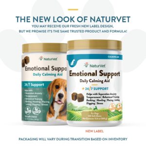 NaturVet Emotional Support Daily Calming Aid Dog Supplement - Helps Promote 24/7 Normal, Calm Behavior - for Dog Stress, Nervousness, Separation, Unwanted Behavior - 120ct Soft Chews