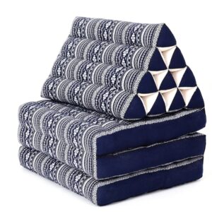 Leewadee - Comfortable Japanese Floor Mattress - Thai Floor Bed with Triangle Cushion - Futon Mattress - Thai Massage Mat, 67 x 21 inches, Blue White, Kapok Filling