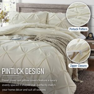 Tyfitb Pinch Pleat Duvet Cover Twin Size Beige Oversized Duvet Cover Set 2 Piece Floral Pintuck Bedding Set with Zipper Closure