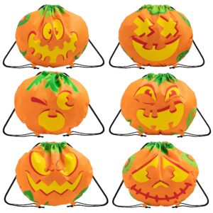 JOYIN 6 Pcs Halloween Drawstring Treat Bags, Large Halloween Pumpkin Face Backpacks for Kids, 17" Halloween Trick or Treat Candy Bags, Goodie Gift Bags for Halloween Party Favor Supplies