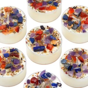 Meditation Candle by New Moon Beginnings - Crystal Candles - Soy Candle - Patchouli, Amber, Vanilla - Carnelian, Lapis Lazuli, Amethyst - Set of 6 Tealights (1 oz. Each)