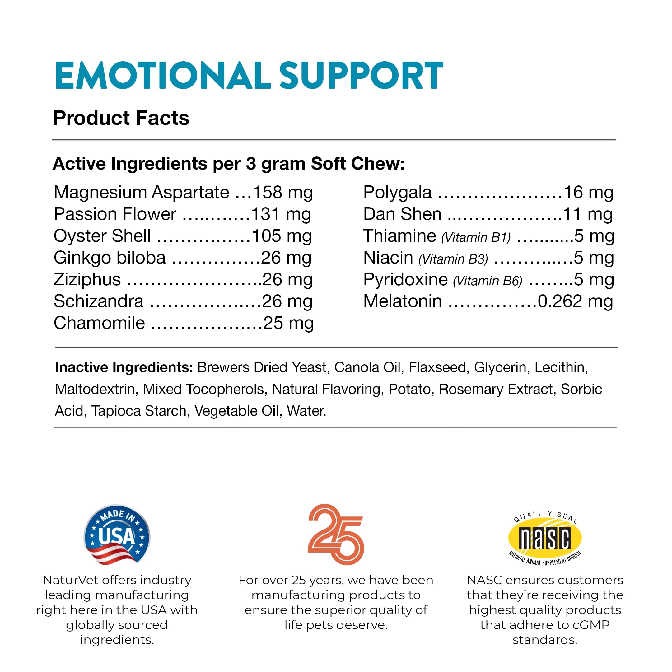 NaturVet Emotional Support Daily Calming Aid Dog Supplement - Helps Promote 24/7 Normal, Calm Behavior - for Dog Stress, Nervousness, Separation, Unwanted Behavior - 120ct Soft Chews