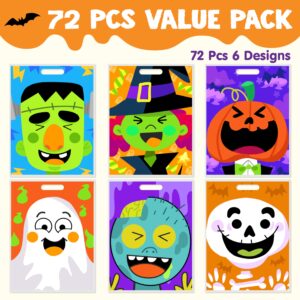 JOYIN 72 Pcs Halloween Treat Bags with 6 Designed Characters, Halloween Plastic Goodie Bags, Halloween Candy Bags, Halloween Trick or Treat Bags for Halloween Snacks Stuffers Party Favor Supplies