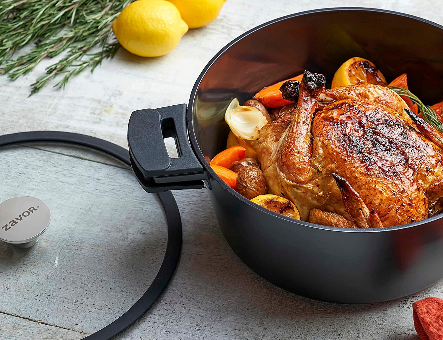 Zavor Noir 5 Qt Dutch Oven - Premium Cast Aluminum with Titanium-based Nonstick Ceramic Coating & Removable Handles - Ultra Lightweight - Oven & Induction Ready | Noir Collection