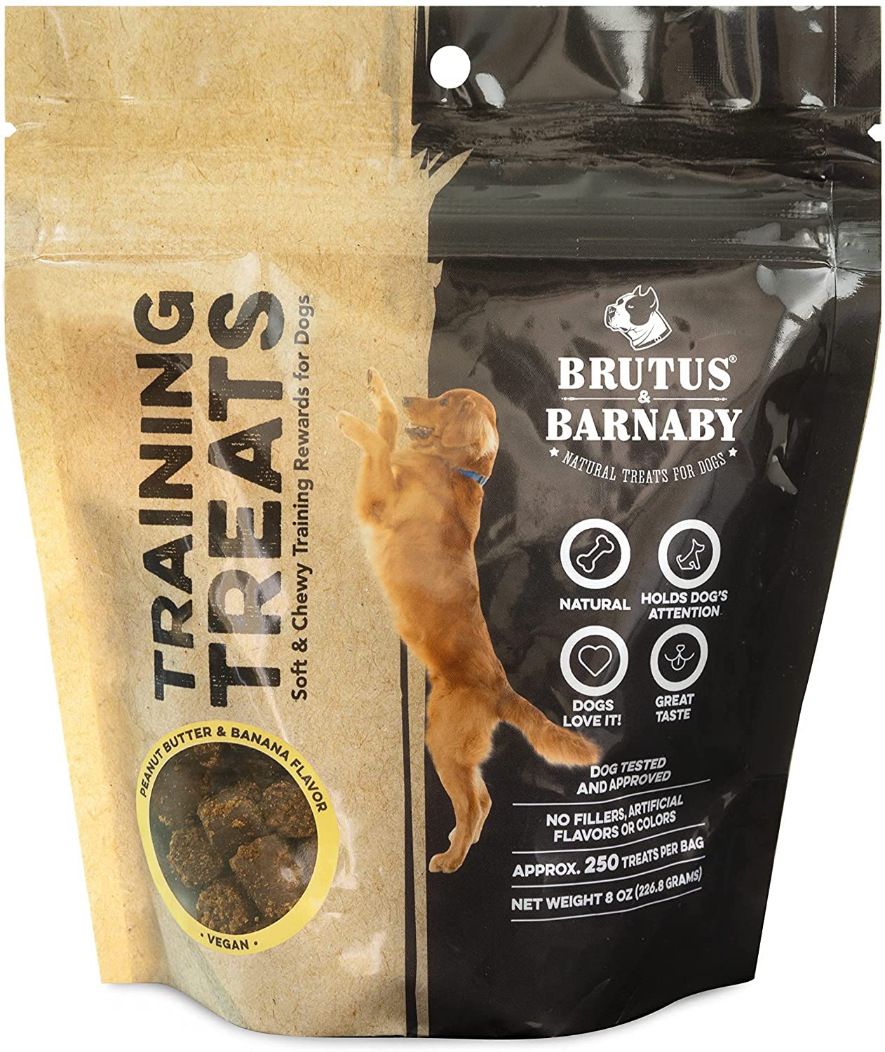 BRUTUS & BARNABY Training Treats for Dogs - Peanut Butter & Banana - All-Natural Healthy Low Calorie Vegan Treat - Great to Use for Rewards in Training Your Puppy Or Dog