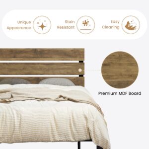 SHA CERLIN Rustic Style Platform Bed Frame Twin Size with Wooden Headboard, Strong Metal Slats Support, Easy Assembly, Light Brown