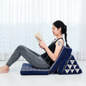 Leewadee - Comfortable Japanese Floor Mattress - Thai Floor Bed with Triangle Cushion - Futon Mattress - Thai Massage Mat, 67 x 21 inches, Blue White, Kapok Filling