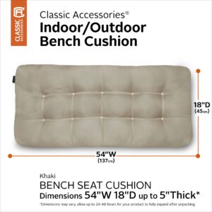 Classic Accessories Water-Resistant Indoor/Outdoor Bench Cushion, 54 x 18 x 5 Inch, Khaki, Patio Bench Cushion