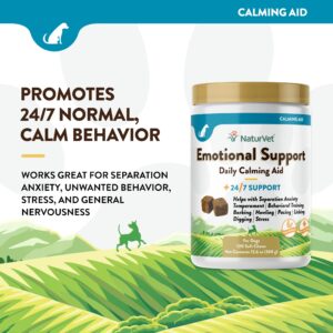 NaturVet Emotional Support Daily Calming Aid Dog Supplement - Helps Promote 24/7 Normal, Calm Behavior - for Dog Stress, Nervousness, Separation, Unwanted Behavior - 120ct Soft Chews