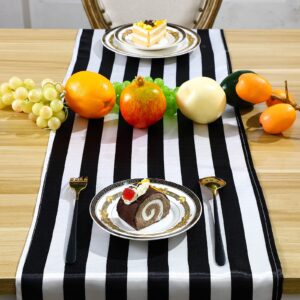 Tatuo Black and White Striped Table Runner Polyester Table Decor Elegant Classic Tablecloth Machine Washable for Christmas Indoor Outdoor Events Family Dinner Banquet(4 Pieces,12 x 72 Inch)