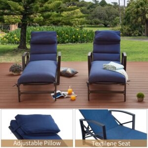 PatioFestival Patio Chaise Lounge Set of 4 Outdoor Adjustable Back Cushioned Chairs All Weather Steel Frame Lounger with Blue Pillow