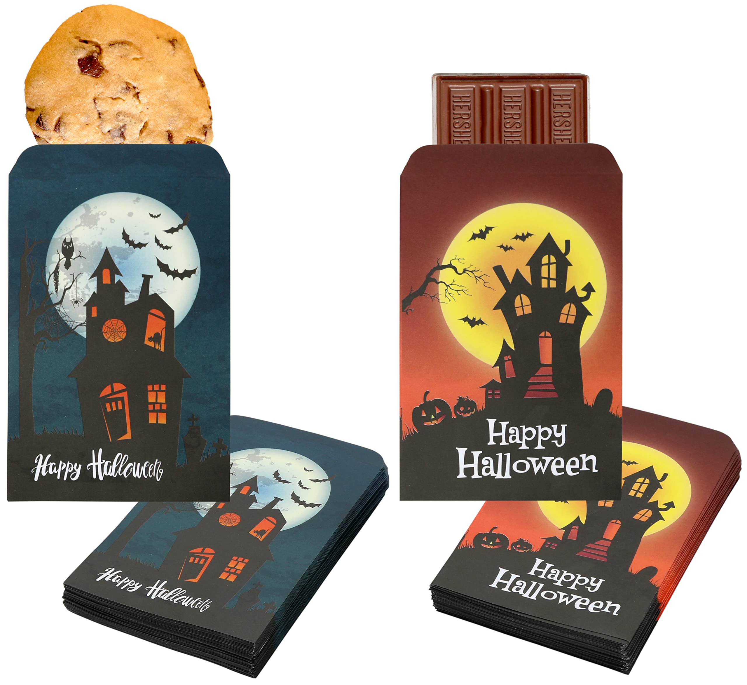 Iconikal Halloween Cookie Sleeves 120-Count - Spooky House & Jack-O-Lantern Designs - Perfect for Baked Goods, Treat Favors, Gifts