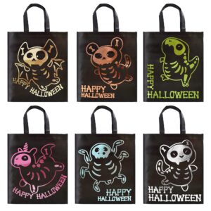 JOYIN 12 Pcs Halloween Treat Tote Bags in 6 Metal Shining Skeleton Design, 17" Large Reflective Halloween Character Trick or Treat Bags, Halloween Goodie Gift Candy Bags Halloween Party Favor Party Supplies