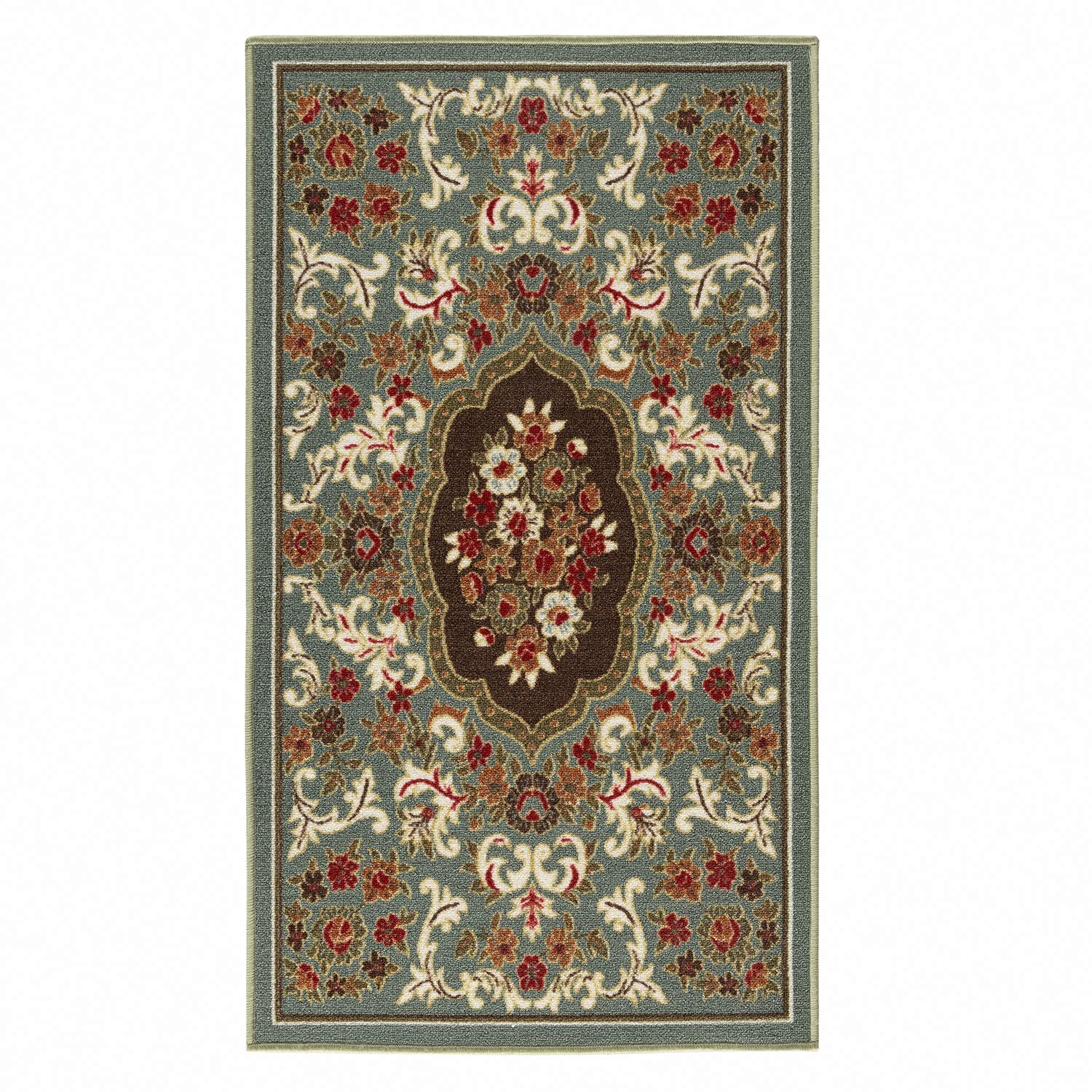 Antep Rugs Alfombras Non-Skid (Non-Slip) 2x4 Rubber Backing Modern Floral Low Profile Pile Kitchen Area Rugs (Green, 2'3" x 4')