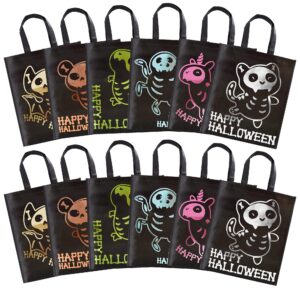 JOYIN 12 Pcs Halloween Treat Tote Bags in 6 Metal Shining Skeleton Design, 17" Large Reflective Halloween Character Trick or Treat Bags, Halloween Goodie Gift Candy Bags Halloween Party Favor Party Supplies