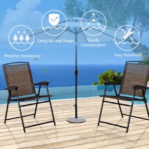 KOTEK Patio Bistro Set, 3 Piece Outdoor Furniture Set w/Round Table & 2 Folding Chairs, Tempered Glass Tabletop, Bistro Table and Chairs for Balcony, Porch, Courtyard, Brown