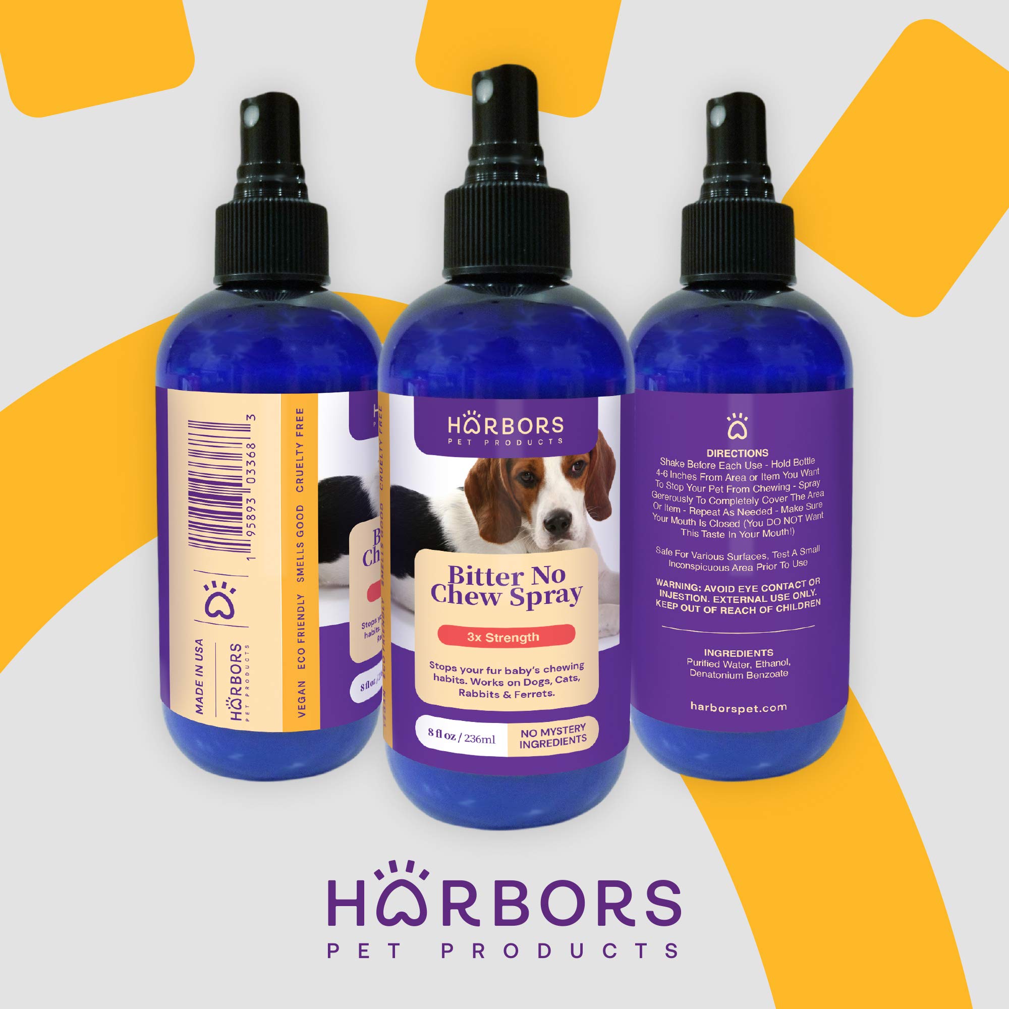 Harbor's Bitter No Chew Spray | 3 X Strength Chewing Deterrent Spray | Anti Chew Behavior Training Aid | Stops Destructive Chewing and Licking of Shoes, Bandages, Paws, Fur & Furniture | Made in USA