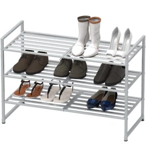 Simple Houseware 3-Tier Stackable Shoes Rack Organizer Shelf, Silver