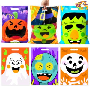 joyin 72 pcs halloween treat bags with 6 designed characters, halloween plastic goodie bags, halloween candy bags, halloween trick or treat bags for halloween snacks stuffers party favor supplies