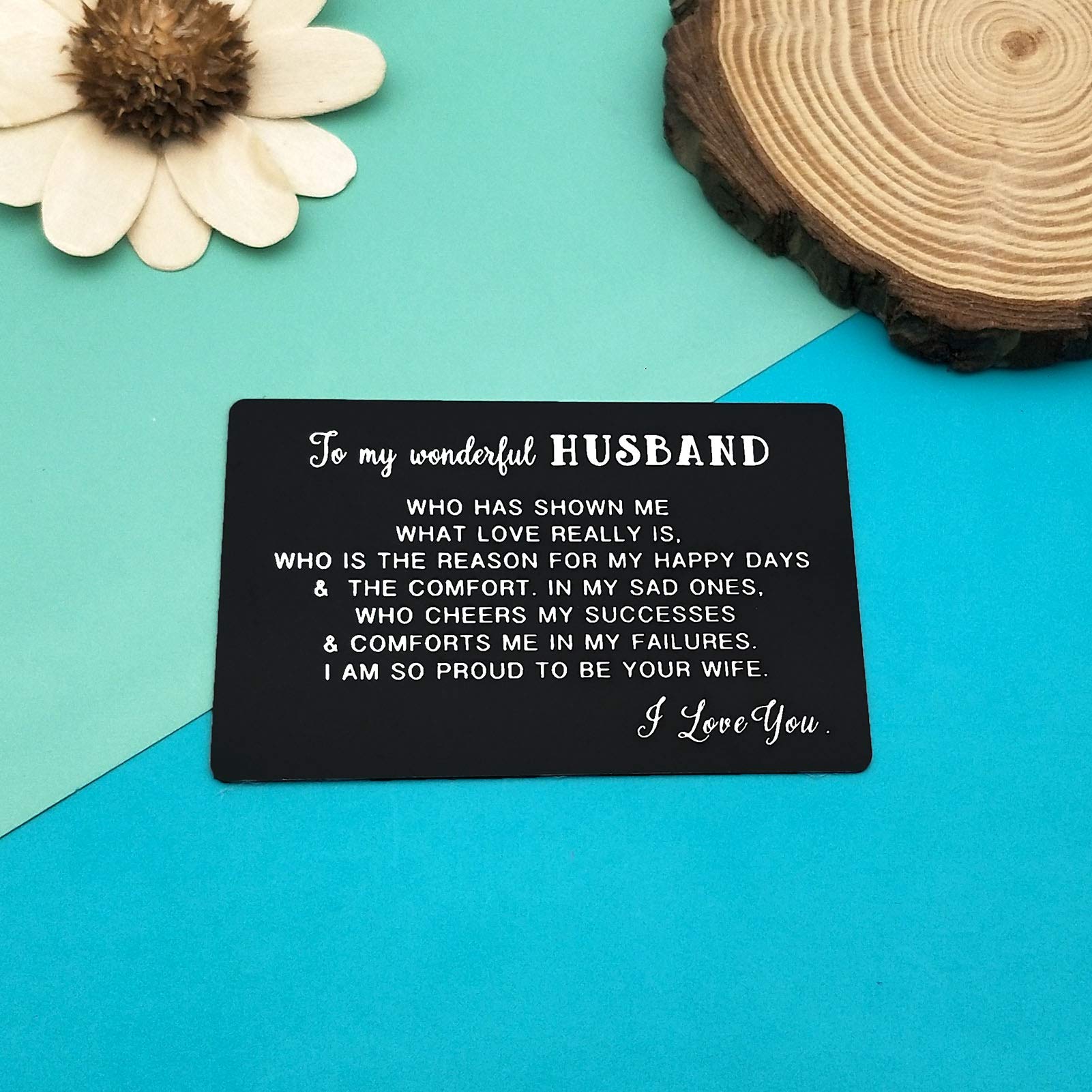 Husband Gift from Wife Engraved Metal Card Gifts for Husband Anniversary Valentines Day Gifts for Him Men Thank You Husband Gifts Wedding Day Gift Inspirational Christmas Card for Husband from Wife