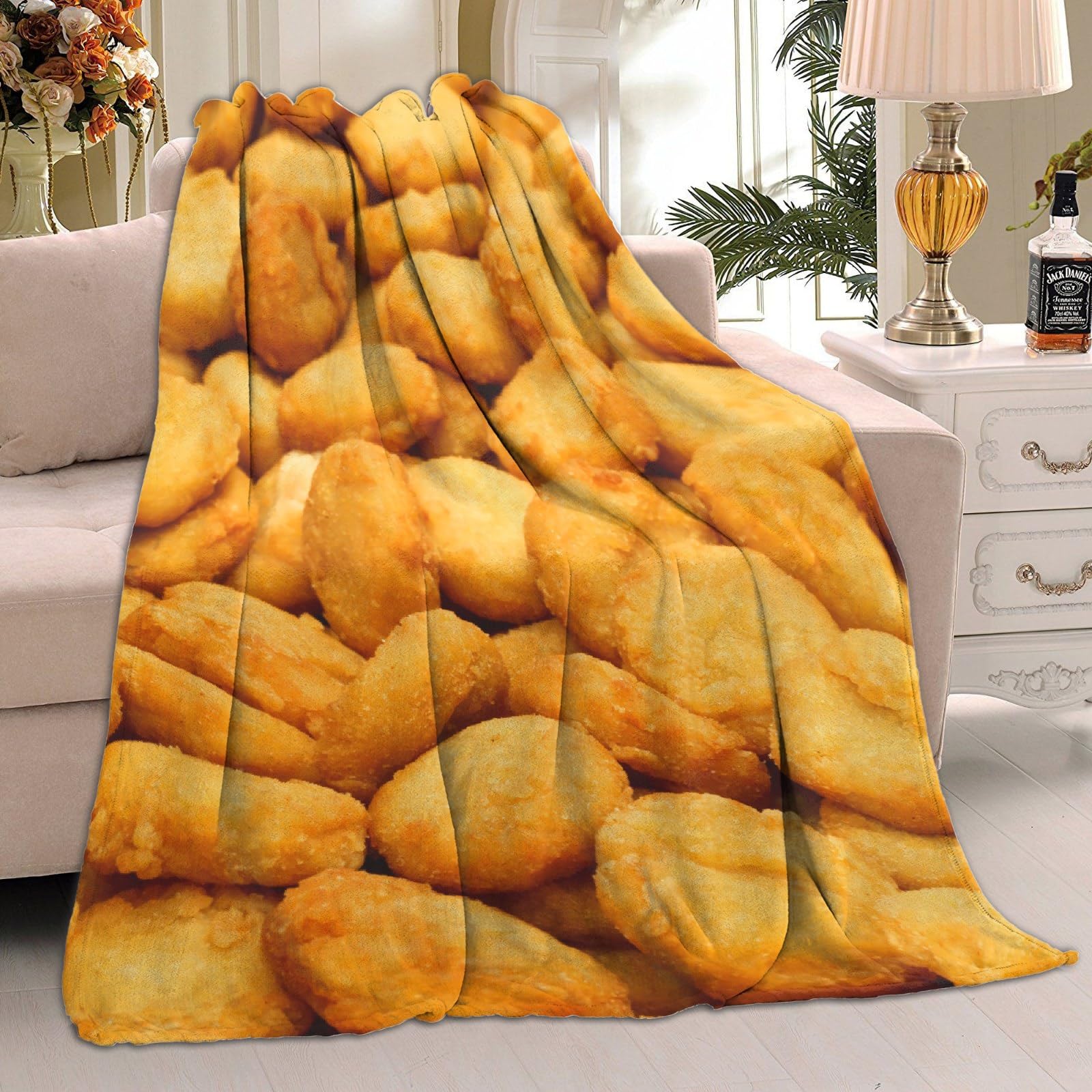 Golden Chicken Nuggets Throw Blanket Flannel Fleece Air Conditioning Quilt Best Gift Lightweight Cozy Plush Blanket for Sofa Chair Bedroom M 60"x50" for Teens