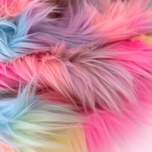 bianna pastel rainbow patch faux fur fabric, american seller, luxury shag shaggy material for crafting, sewing, costumes, fursuits, home decor (30x36 inches)