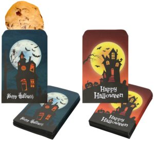 iconikal halloween cookie sleeves 120-count - spooky house & jack-o-lantern designs - perfect for baked goods, treat favors, gifts