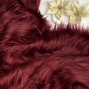 bianna ruby red burgundy faux fur fabric, 60 inches wide options, american seller, luxury shag shaggy material for crafting, sewing, costumes, fursuits, home decor (12x12 inches)