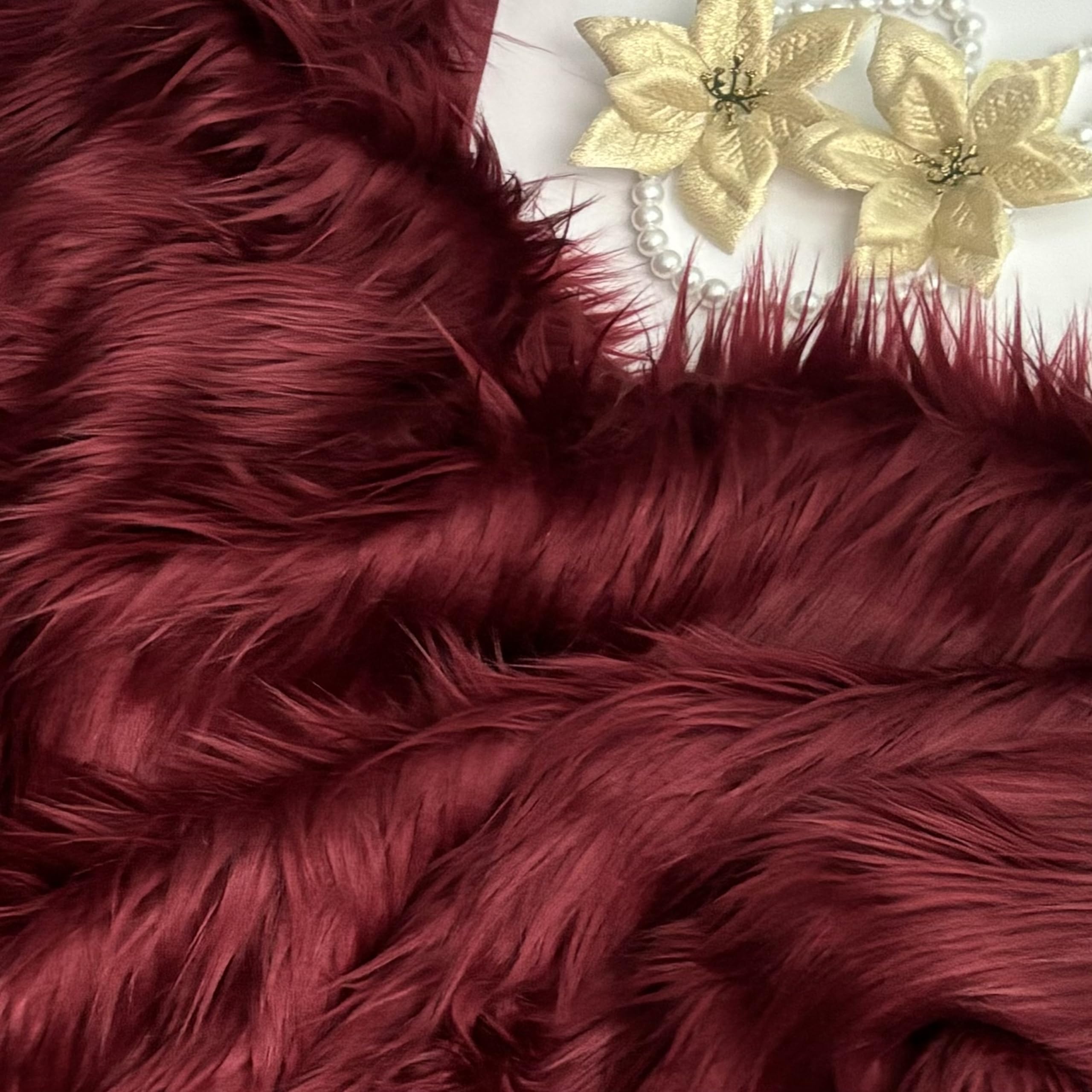 Bianna Ruby Red Burgundy Faux Fur Fabric, 60 inches Wide Options, American Seller, Luxury Shag Shaggy Material for Crafting, Sewing, Costumes, Fursuits, Home Decor (12x12 inches)