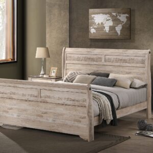 Roundhill Furniture Imerland Bed White-wash Finished 6-Piece Sleigh Headboard Bedroom Set, King