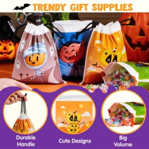 JOYIN 72 Pcs Plastic Halloween Drawstring Treat Bags, Cute Halloween Candy Bags in 9 Character Designs, Small Trick or Treat Bags, Goodie Gift Bags Halloween Party Favors Supplies