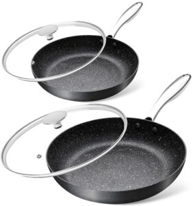 michelangelo hard anodized frying pans nonstick with lid, 9.5" & 11" nonstick frying pan set with lids, frying pans for cooking, nonstick skillet sets with granite-derived interior, 2 pan set