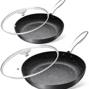 MICHELANGELO Hard Anodized Frying Pans Nonstick with Lid, 9.5" & 11" Nonstick Frying Pan Set with Lids, Frying Pans for Cooking, Nonstick Skillet Sets with Granite-derived Interior, 2 Pan Set