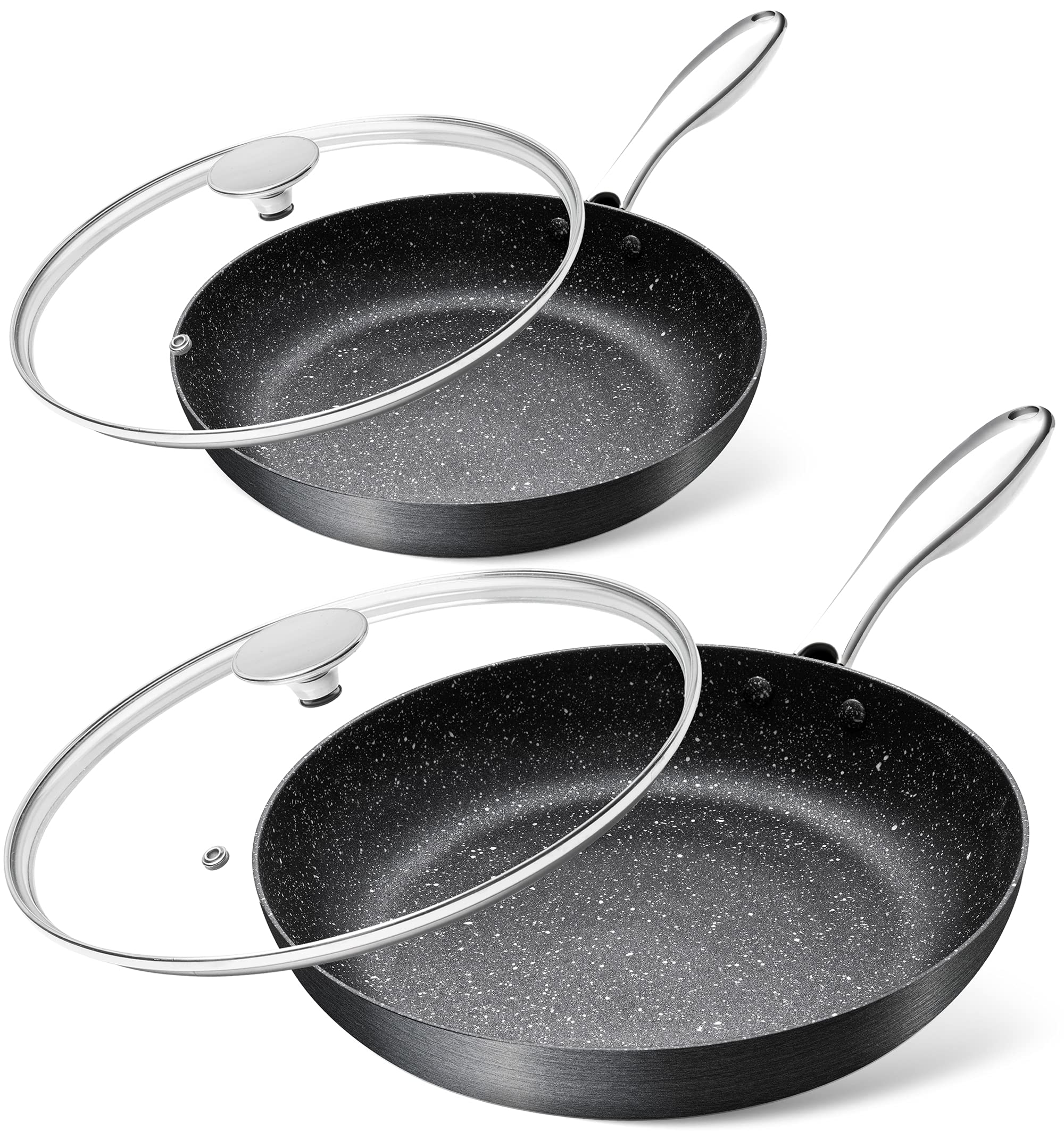 MICHELANGELO Hard Anodized Frying Pans Nonstick with Lid, 9.5" & 11" Nonstick Frying Pan Set with Lids, Frying Pans for Cooking, Nonstick Skillet Sets with Granite-derived Interior, 2 Pan Set