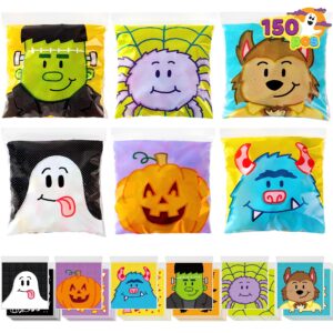 joyin 150 pcs halloween cellophane treat bags, halloween small candy bags, halloween goodie gift bags for trick or treat, small ziplock bags for halloween party favor supplies