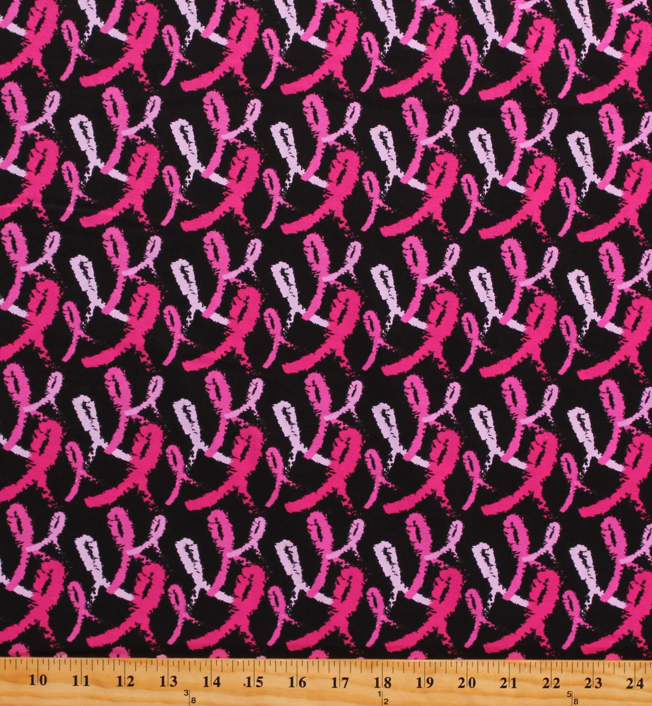 Fields FABRICS Cotton Breast Cancer Pink Ribbons Bows on Black Cancer Awareness Cotton Fabric Print by The Yard (D758.40)