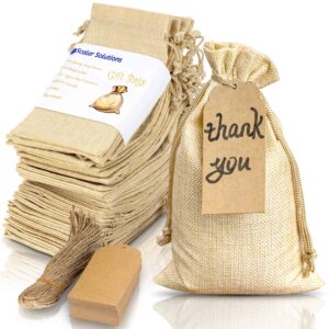 scalar solutions 50 pcs burlap gift bags - easy tie knot, won’t break or tear, large 5” x 8.5” hessian jute linen fabric muslin bags with drawstring