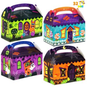 joyin 32 pcs halloween trick or treat candy boxes (5.6"x5.66"x3.5"), 3d halloween house cardboard treat boxes, cupcake cookie goodie boxs for halloween party favor supplies