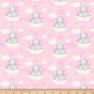 comfy flannel elephants on clouds pink, fabric by the yard