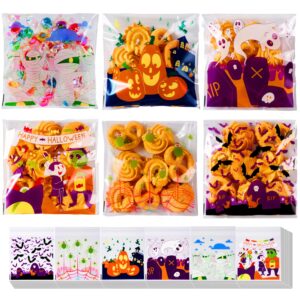 joyin 150 pcs halloween cellophane treat bags, halloween clear self-adhesive candy bags, halloween plastic cookie bags for trick or treat, halloween goodie bags for party favor supplies