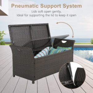 Iwicker Patio Wicker Storage Bench Outdoor Rattan Deck Box with Cushion, Beige