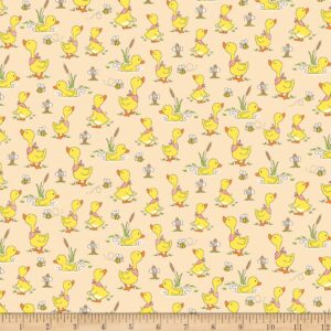 comfy flannel playful ducks yellow, fabric by the yard